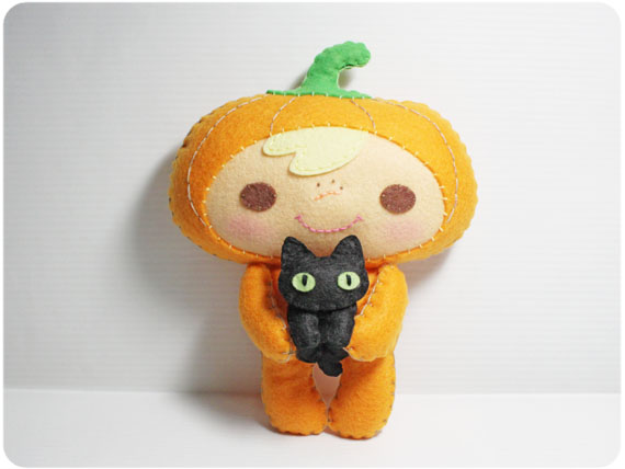 Halloween Pumpkin Kid And Black Cat - Pdf Doll Pattern on Luulla