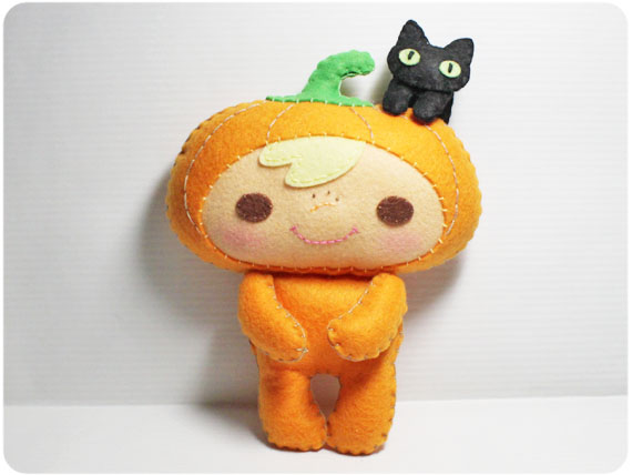 Halloween Pumpkin Kid And Black Cat - Pdf Doll Pattern on Luulla